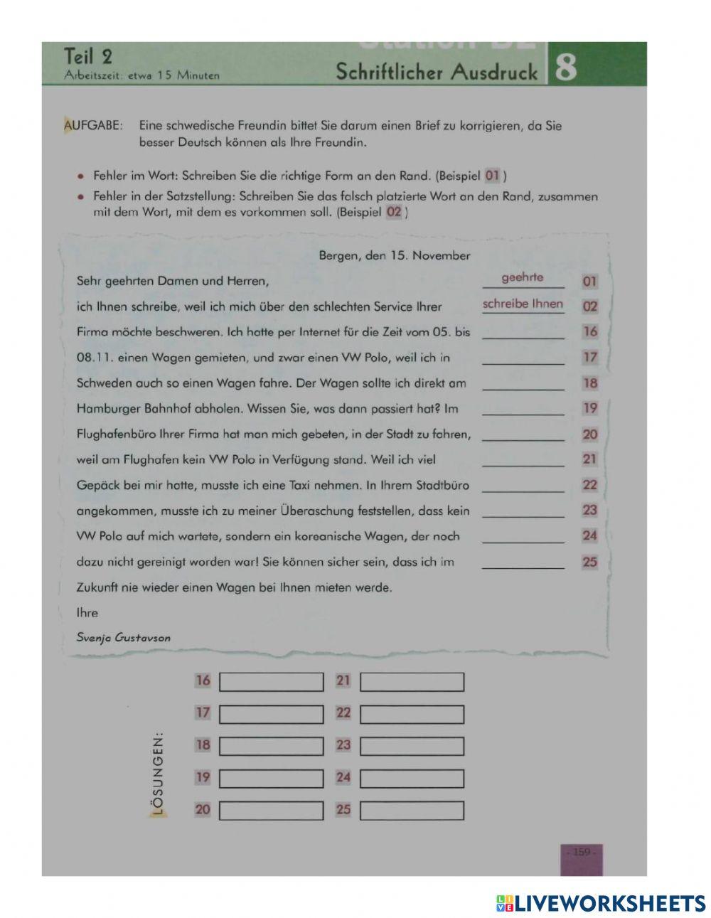 Schriftlicher Ausdruck online activity | Live Worksheets