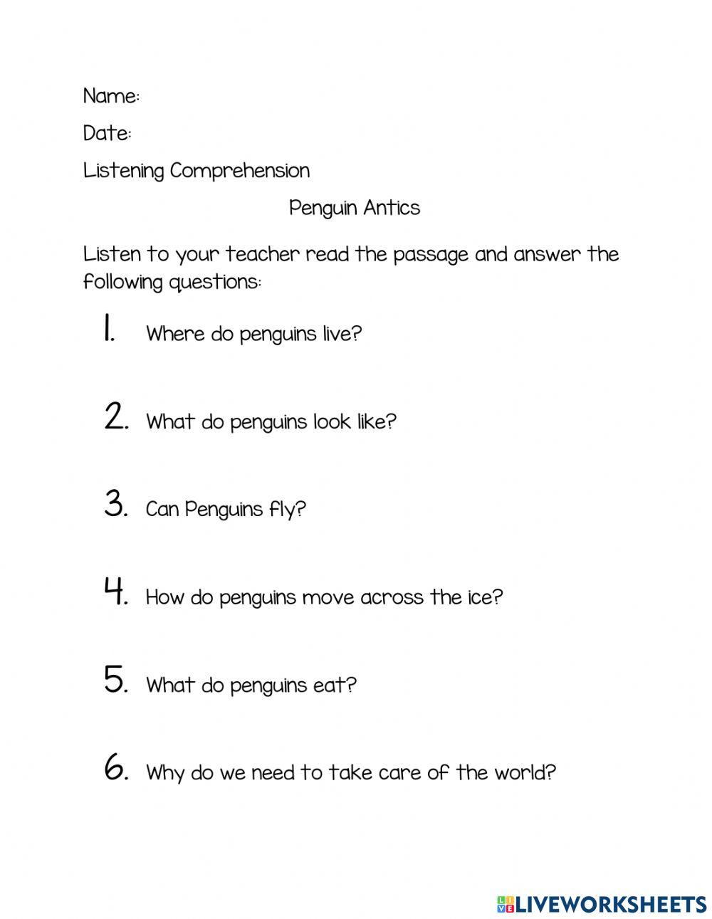 Listening Comprehension online exercise for | Live Worksheets