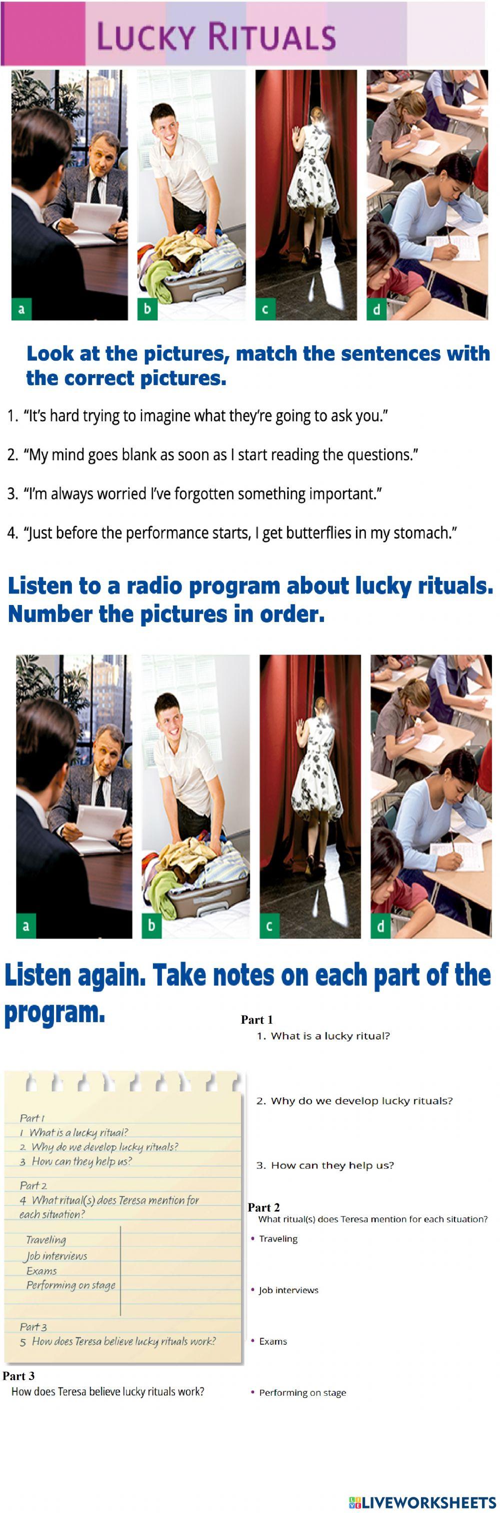 Int11unit09 lucky rituals worksheet | Live Worksheets