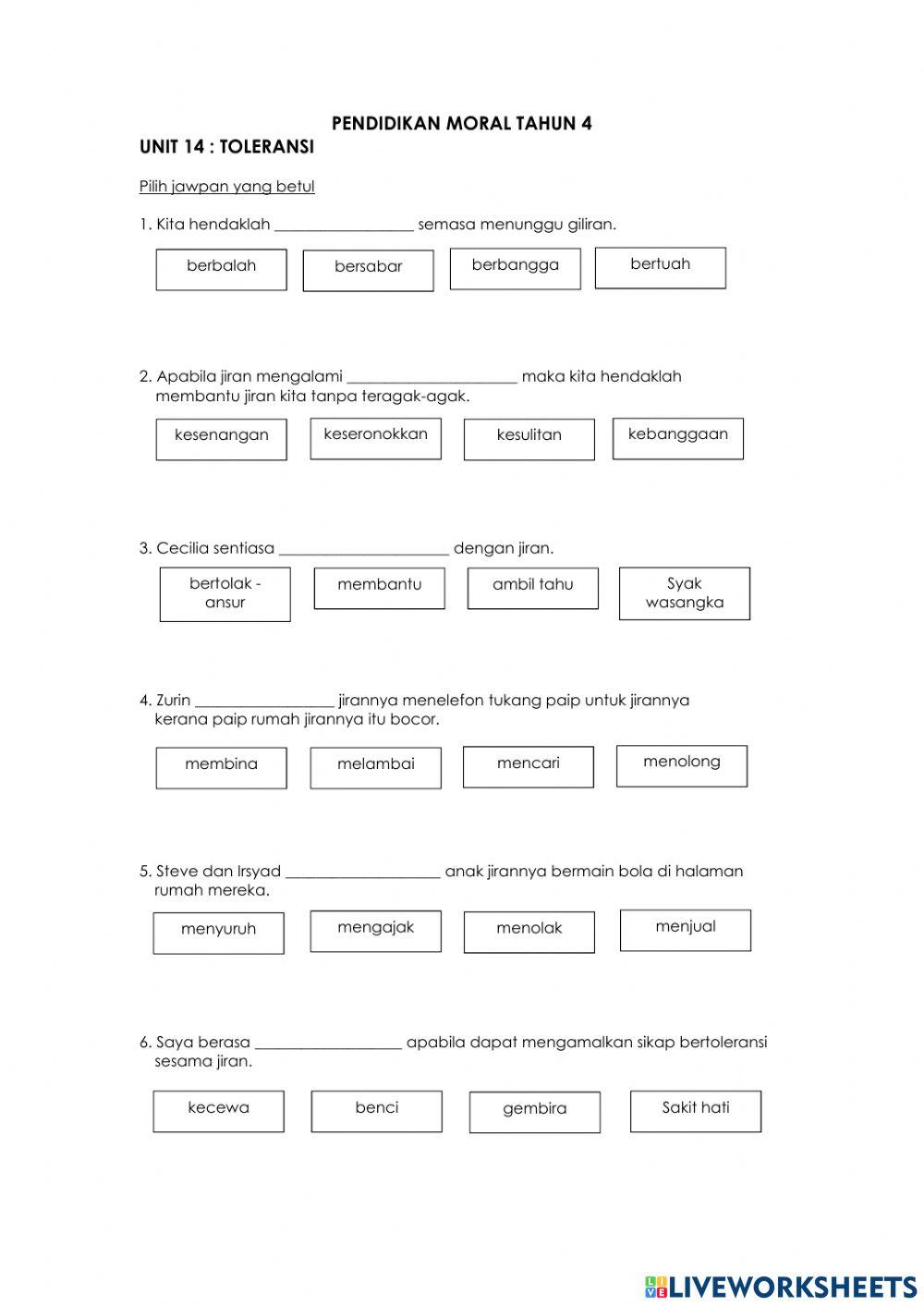 Toleransi free activity | Live Worksheets