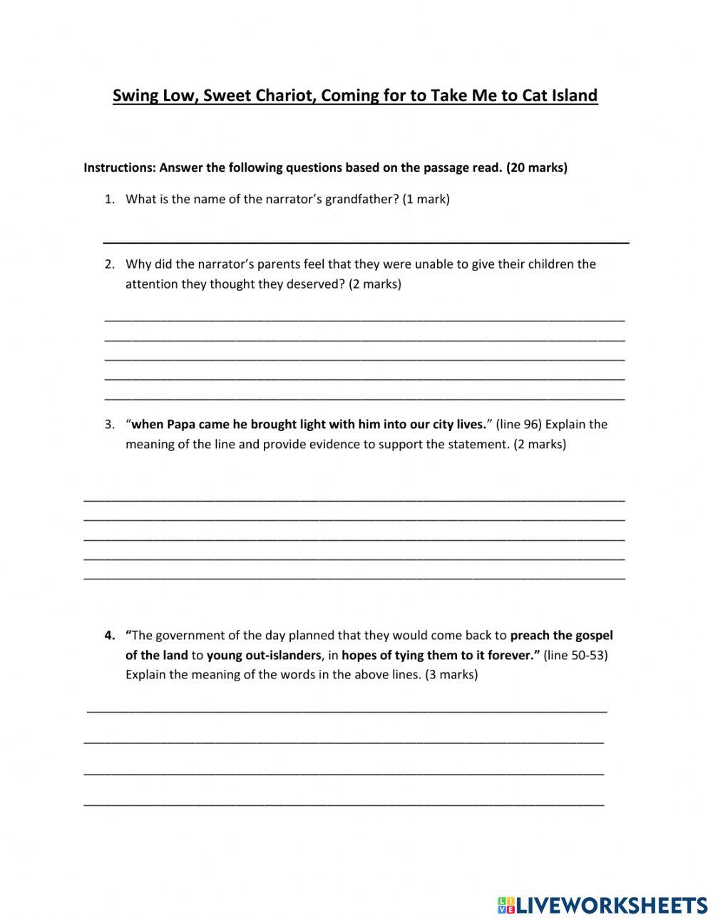 Reading Comprehension online exercise for secondary | Live Worksheets