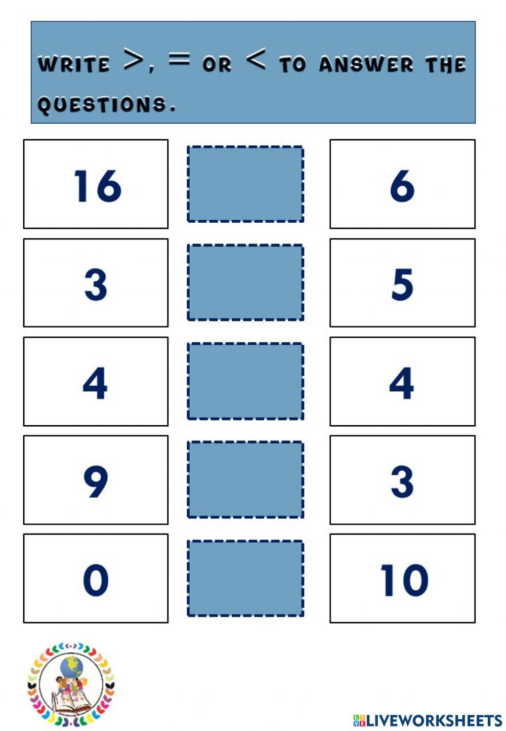 Comparing online pdf worksheet | Live Worksheets