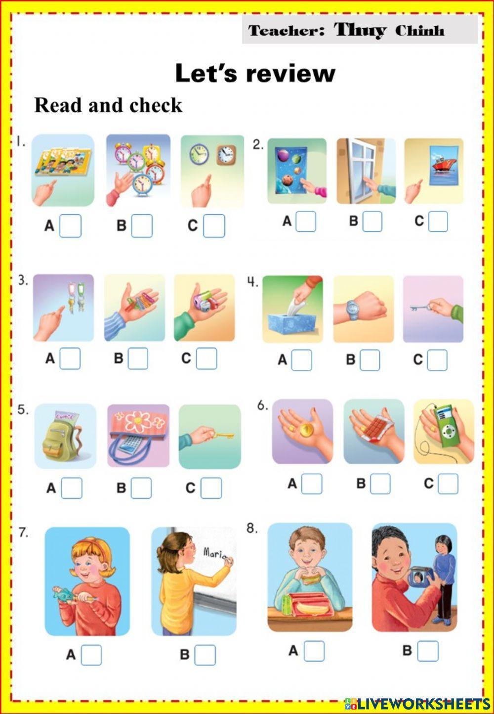 Review: at school and my things worksheet | Live Worksheets