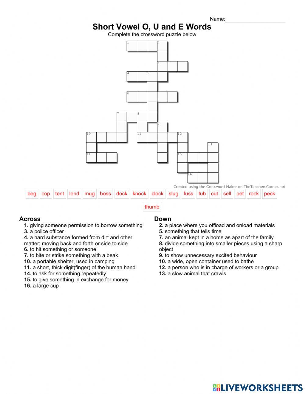 Short Vowels E,O and U Words online exercise for | Live Worksheets