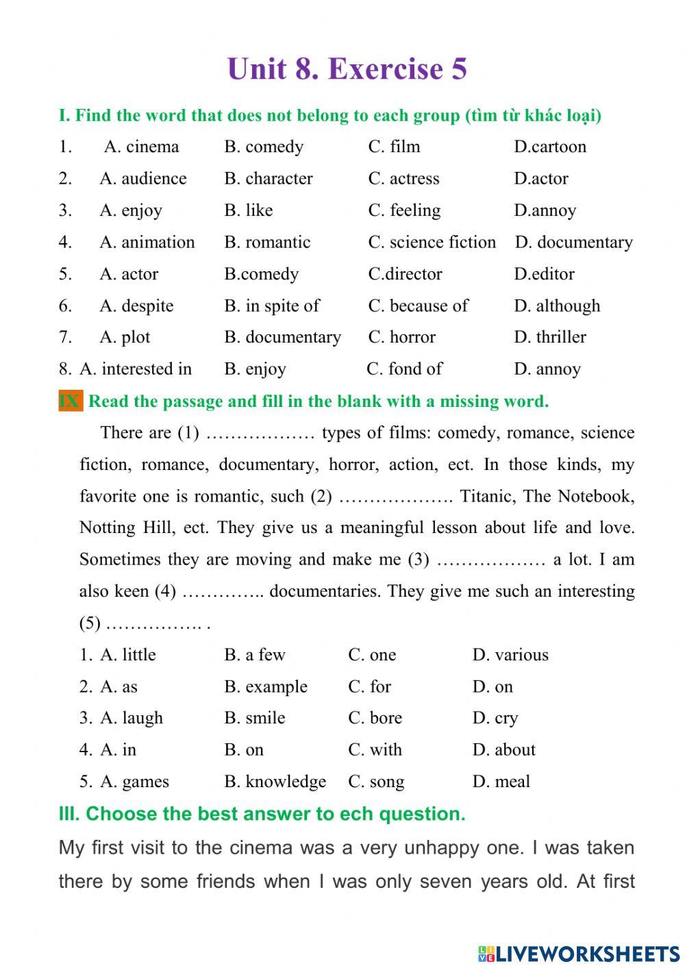 U8 online exercise | Live Worksheets