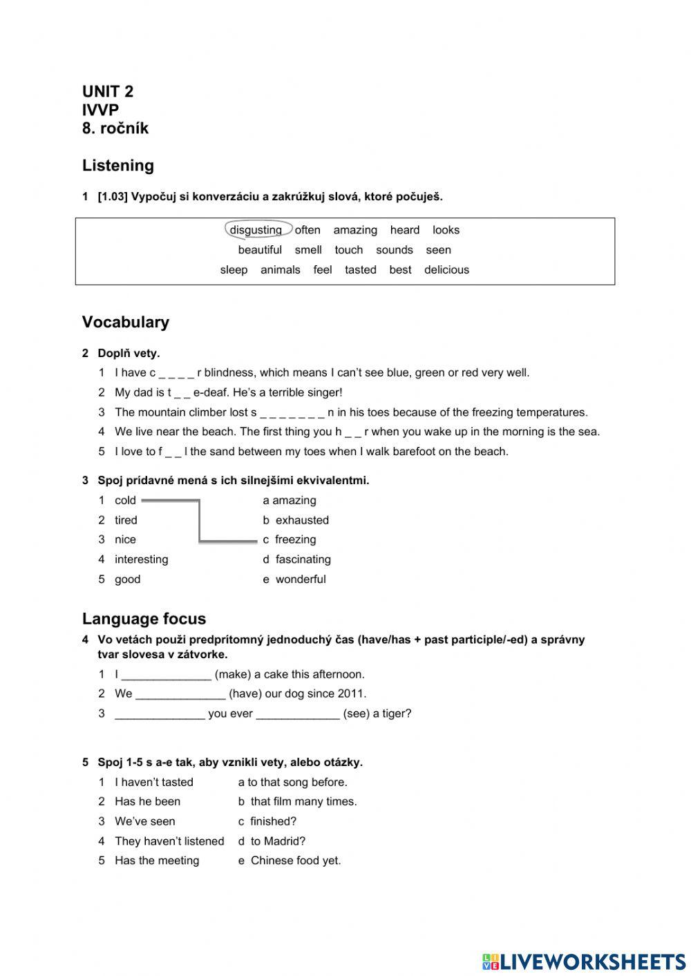 Unit 2 → 8. ročník (IVVP) worksheet | Live Worksheets