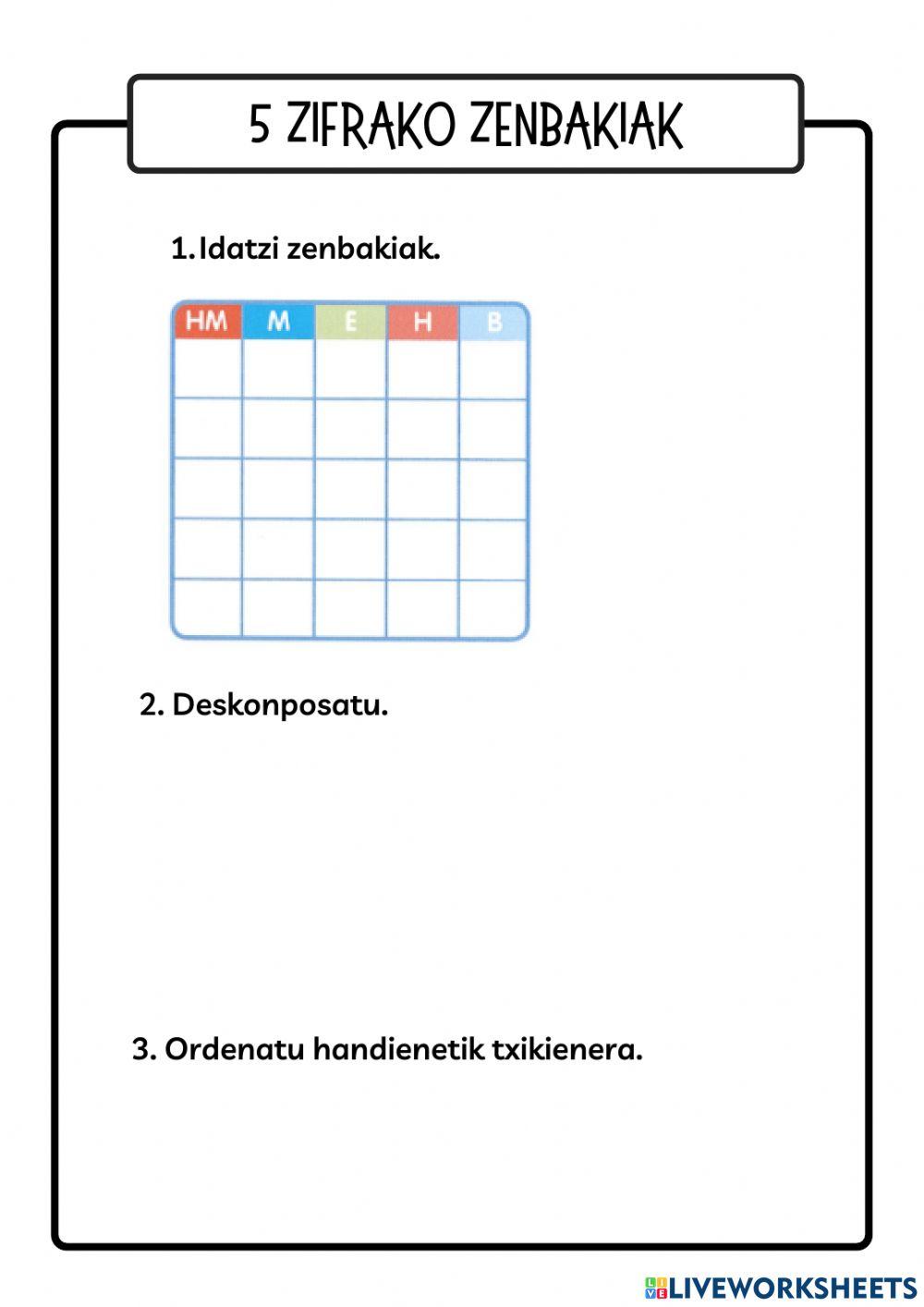 5 zifra arteko … | Free Interactive Worksheets | 1813817