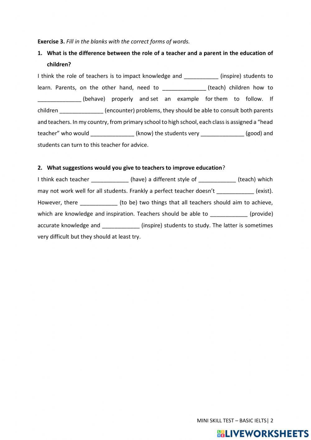 Mini test 5 - Basic online exercise for | Live Worksheets