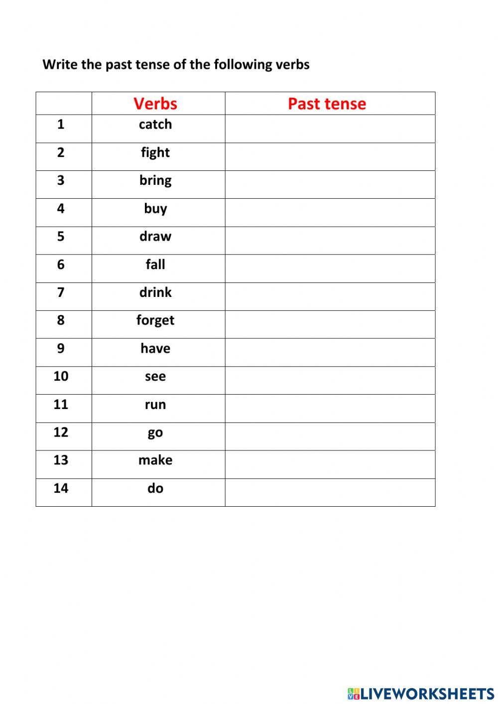 past tense online exercise for | Live Worksheets