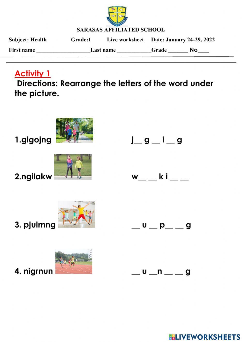Week13 health activity worksheet | Live Worksheets