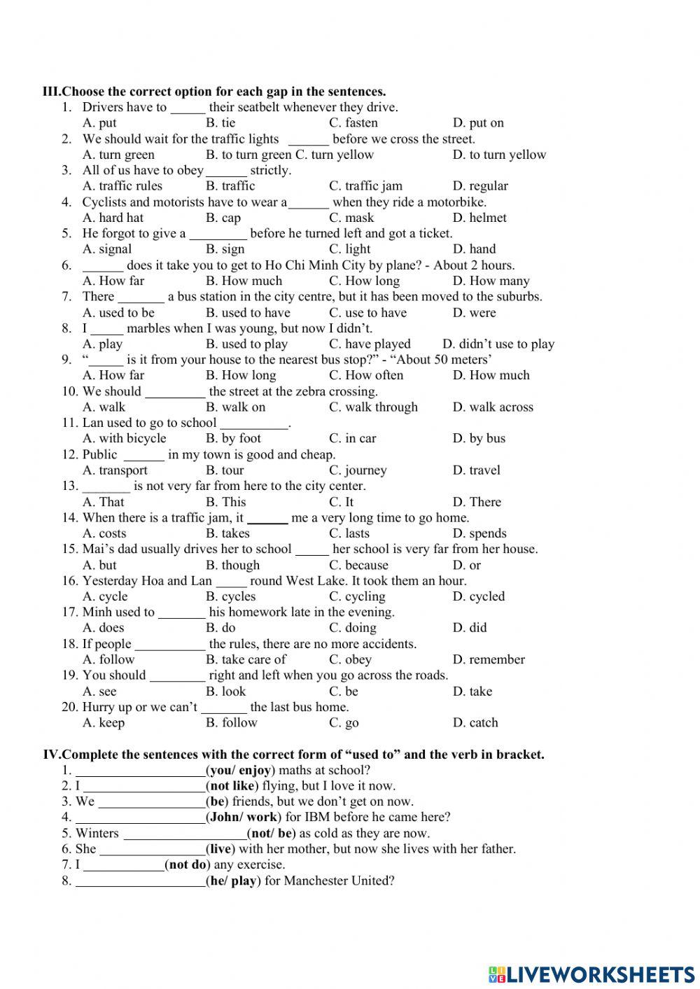 G7 - Unit 7: TEST 1 worksheet | Live Worksheets