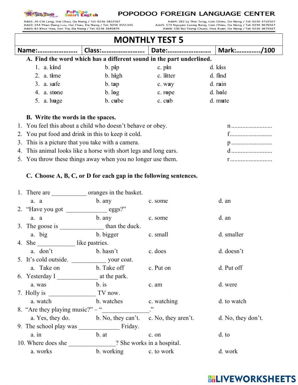 F&F2- Test 5 | Free Interactive Worksheets | 1814185