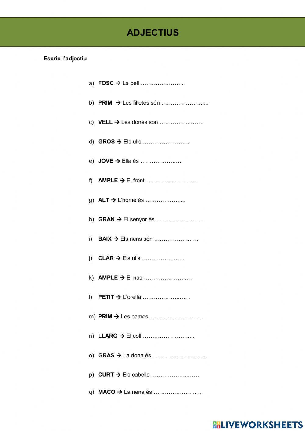 Adjectius online pdf activity | Live Worksheets