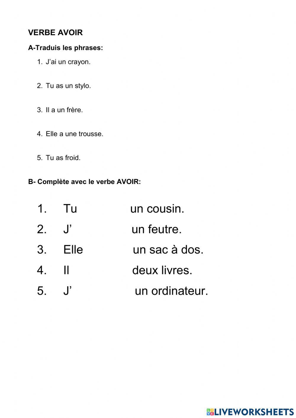 MontseTY | PRACTICA EL VERBE AVOIR 3961776