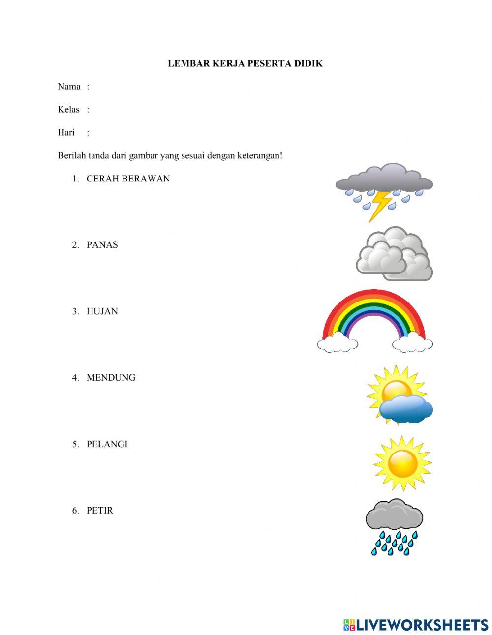 Lkpd cuaca tema 5 worksheet | Live Worksheets