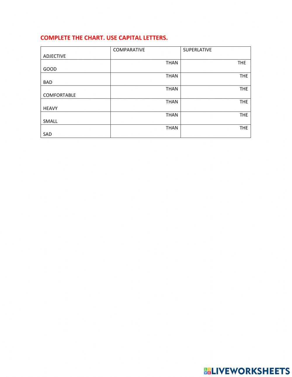 Comparative and superlative kv worksheet | Live Worksheets