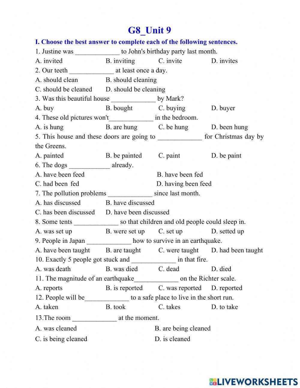 G8-Unit 9-Grammar 1814558 | Lykaenglish2 | Live