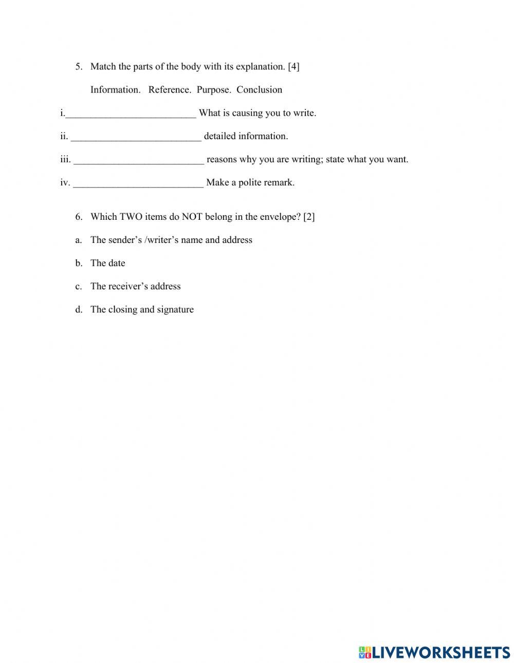 The parts of the Formal-Business Letter:Formatting online exercise for ...