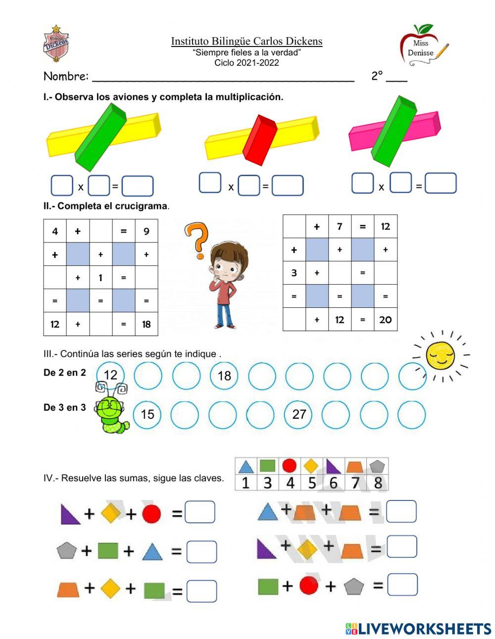 Ejercicios matemáticos activity for Segundo de primaria | Live Worksheets