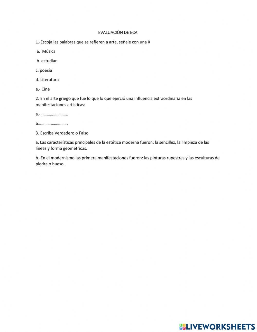 Evaluacion de eca activity | Live Worksheets