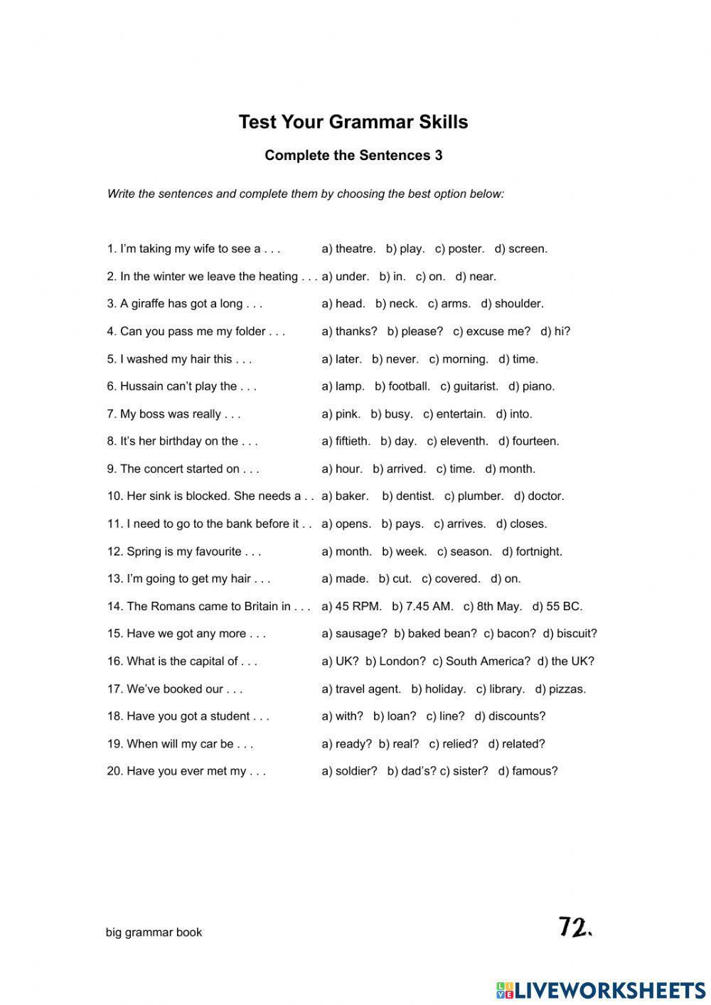 Basic English 72 - 86 worksheet | Live Worksheets