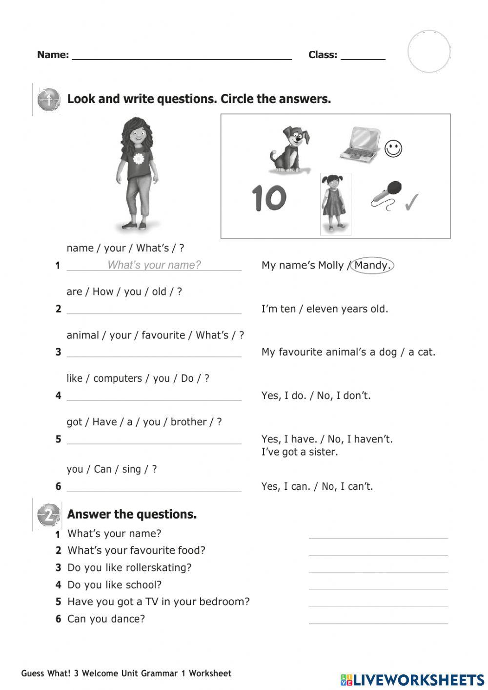 Welcome unit exercise | Live Worksheets