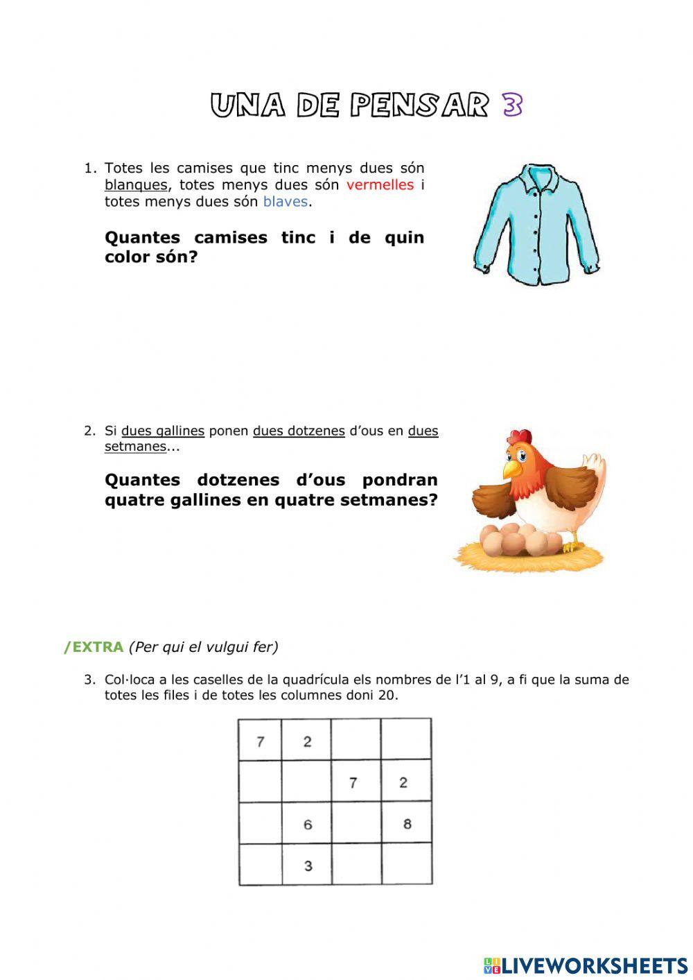 UNA DE PENSAR 3 online exercise for | Live Worksheets