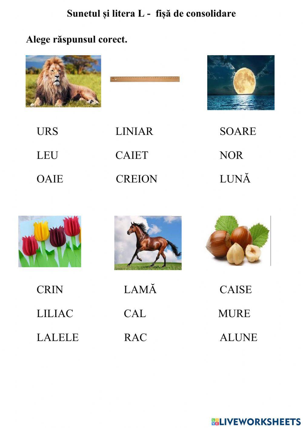 Exercițiu-joc ( Sunetul și litera L) worksheet | Live Worksheets
