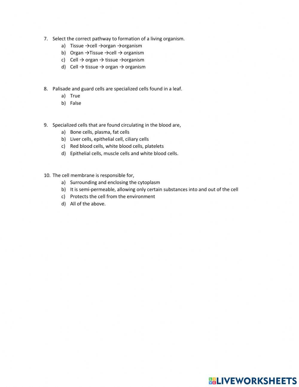 GDS BJC Health Science - Organelle Quiz 2688887