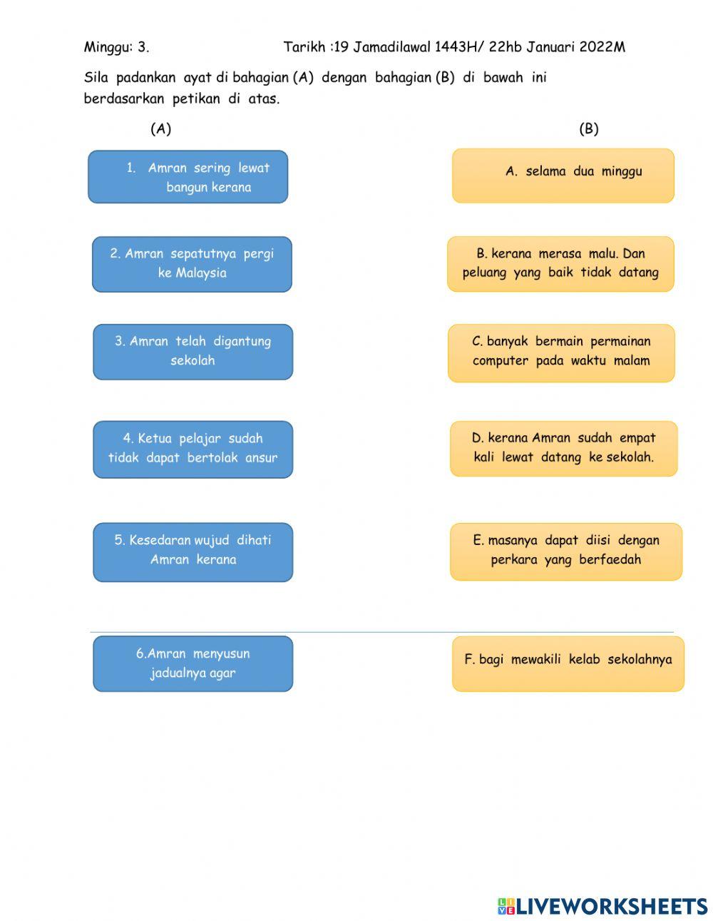 Menghargai dan Menepati Masa worksheet | Live Worksheets