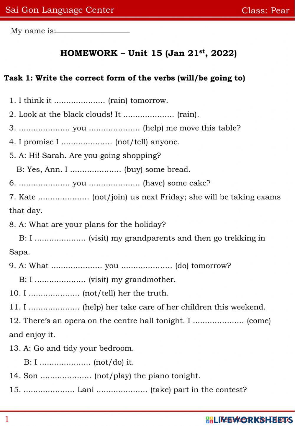 Homework-class Pear Jan 21st worksheet | Live Worksheets