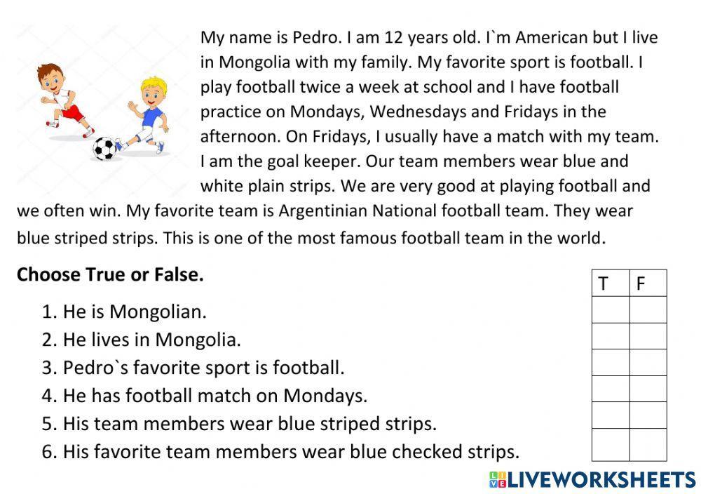 Reading sport | Free Interactive Worksheets | 1815646