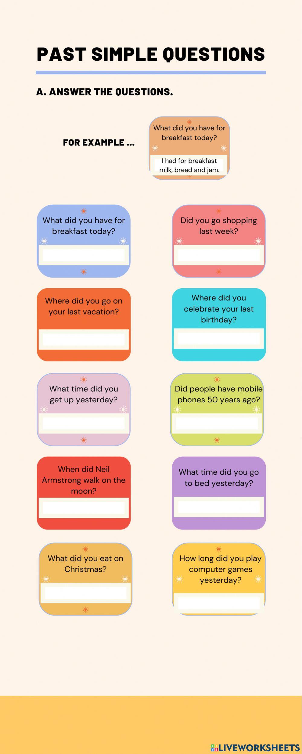 Past Simple Questions Online Exercise For Elemental | Live Worksheets