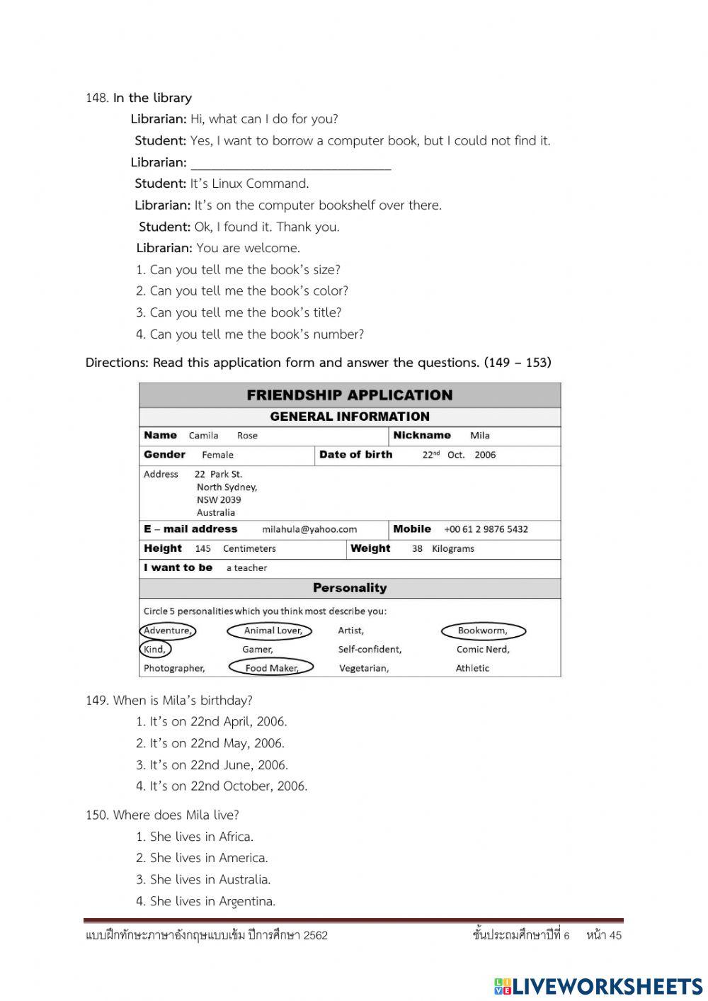 ONET P.6 Prepar… | Free Interactive Worksheets | 1815947