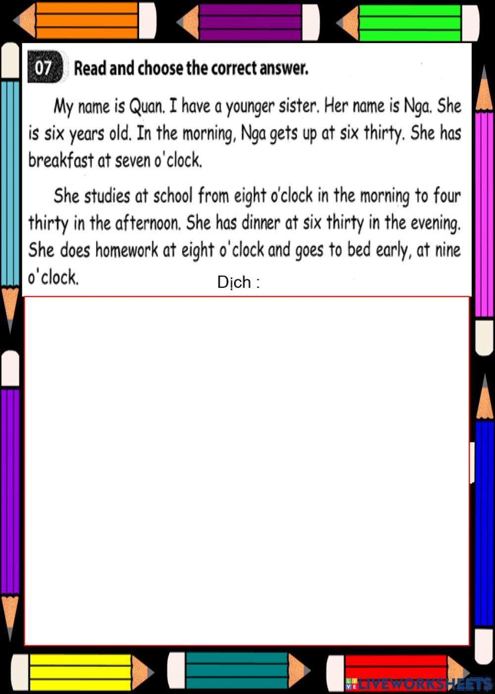 Read and translate u11 G4 worksheet | Live Worksheets