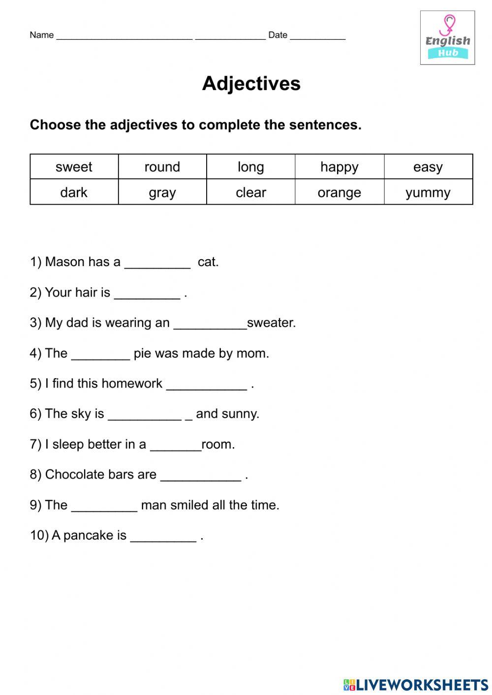 Adjectives online exercise for 2 | Live Worksheets