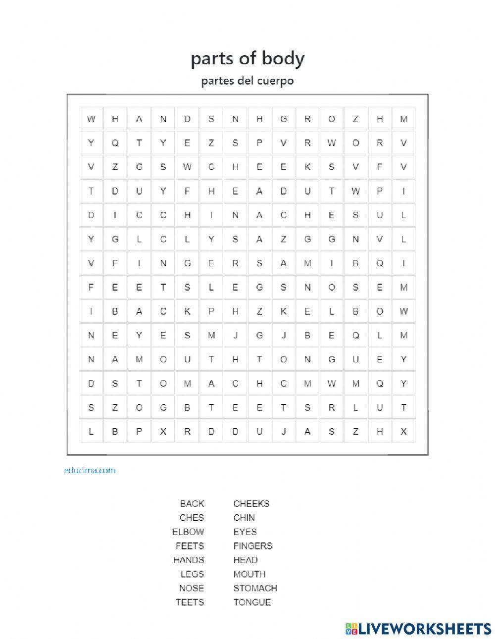 Parts of the body online exercise for A1 | Live Worksheets