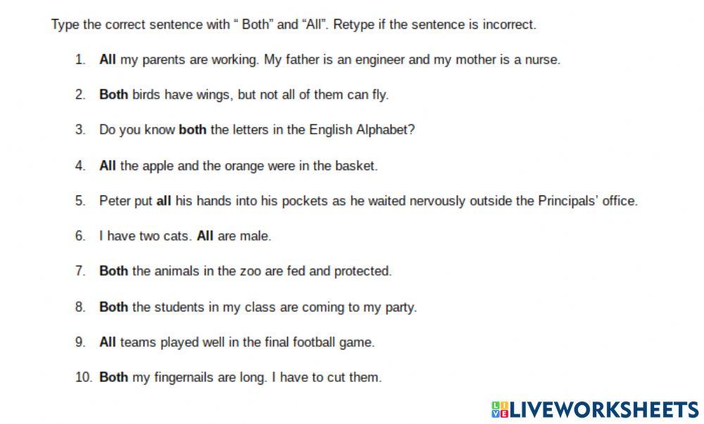 Both and All | Free Interactive Worksheets | 1816377