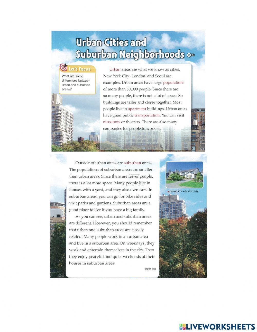 EL2 - Urban and… | Free Interactive Worksheets | 1816478