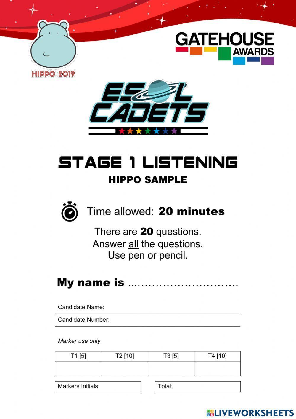 Hippo-Listening Practice Test online exercise for | Live Worksheets