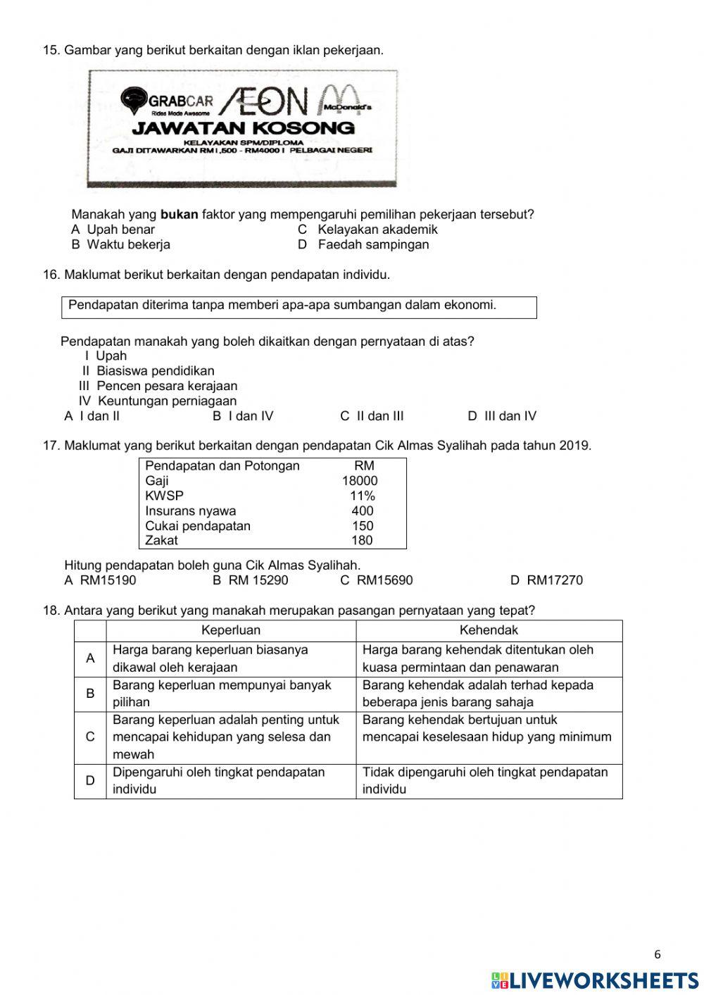 Smk merotai besar tawau online worksheet | Live Worksheets