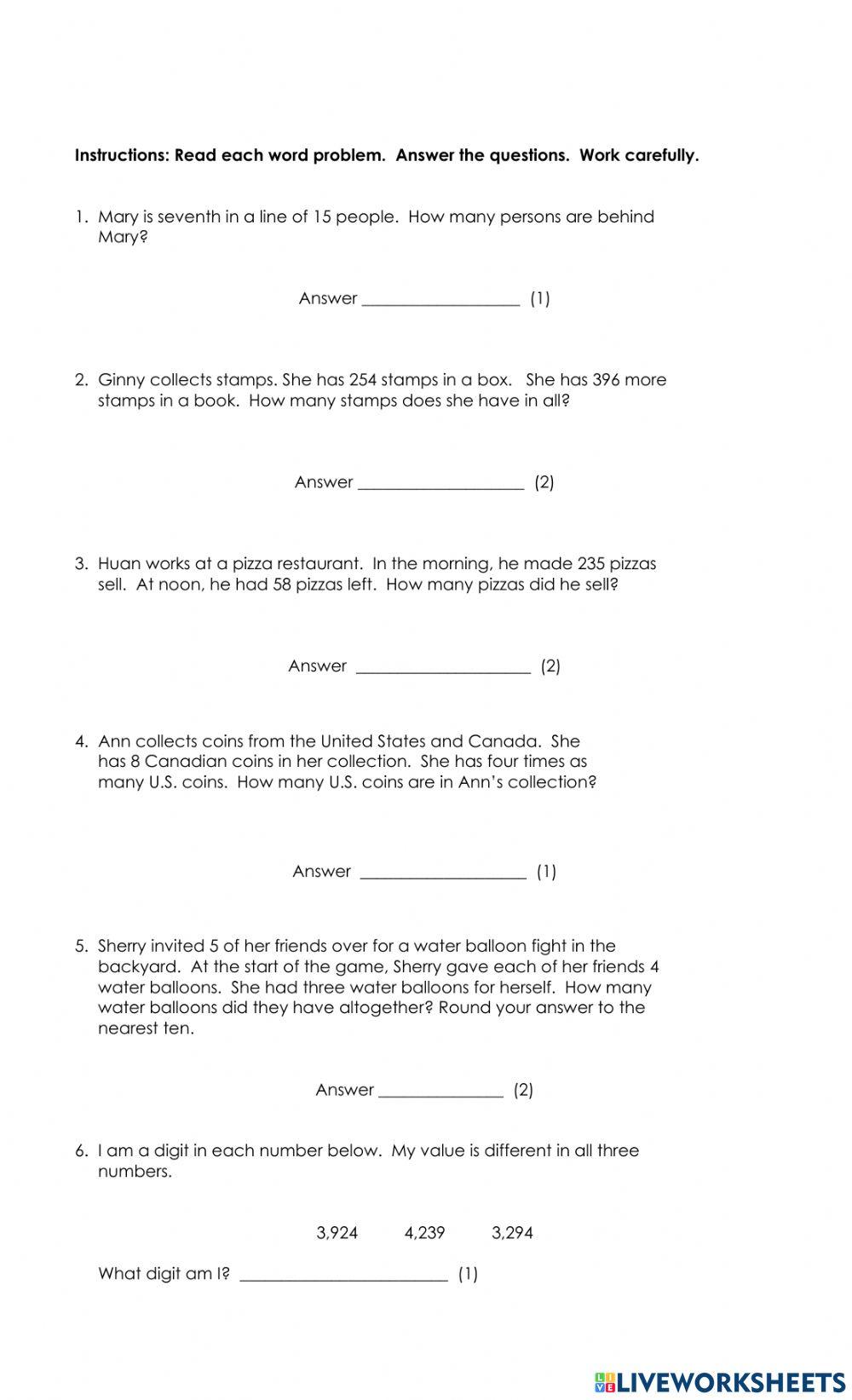 Mathematics- Application Assessment January 2022 online exercise for ...