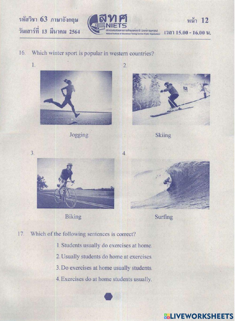 English ONET P.6 2563 Part 2 No.11-29 worksheet | Live Worksheets