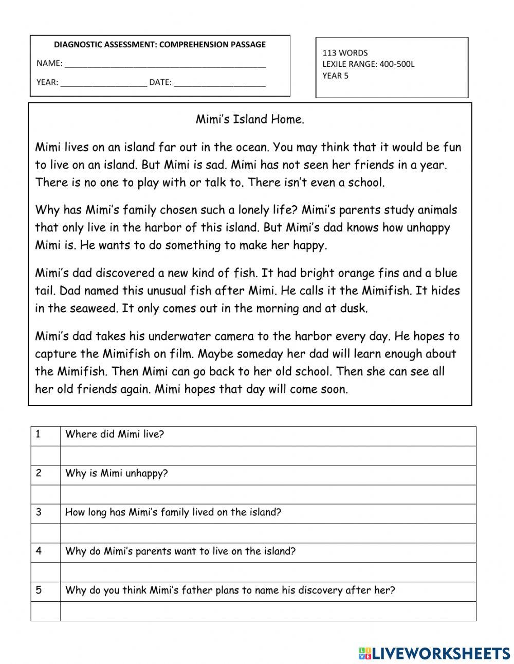 LS YEAR 5 READING COMPREHENSION Online Exercise For Live Worksheets ls-year-5-reading-comprehension-online-exercise-for-live-worksheets