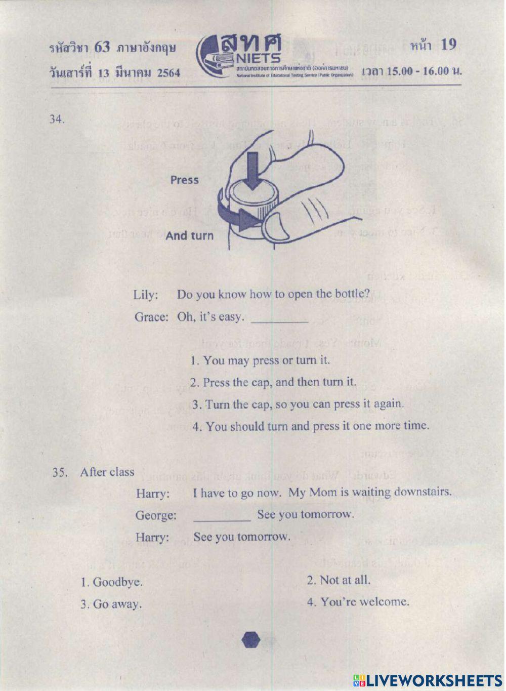 English ONET P.6 2563 Part 3 No.30-40 worksheet | Live Worksheets