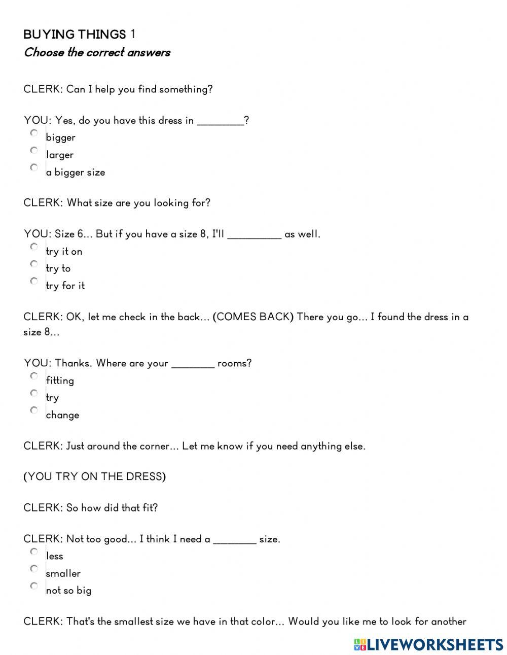 shopping - buying thing 1 online exercise for | Live Worksheets