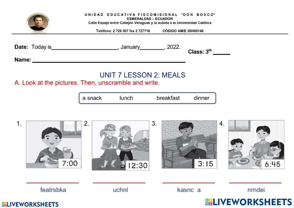 Meals-3rd 0817 | MariAnte | Live Worksheets