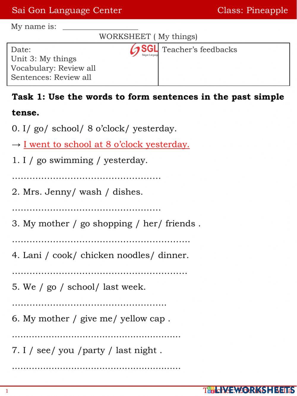 My things free worksheet | Live Worksheets