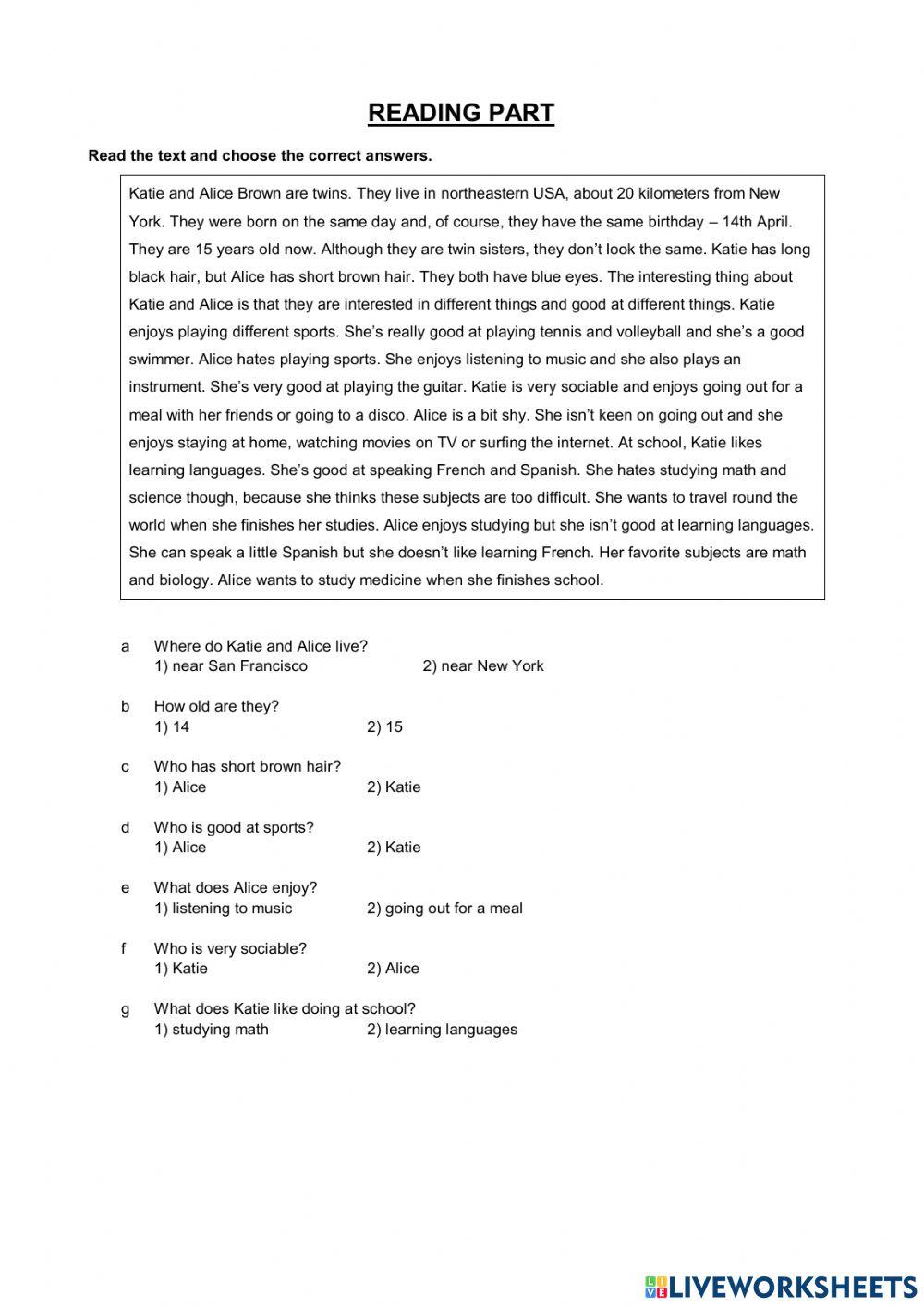 Itep english test group -1 worksheet | Live Worksheets