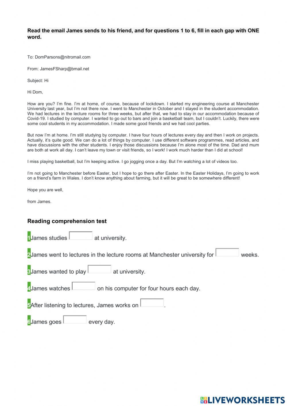 Itep english test group -1 worksheet | Live Worksheets